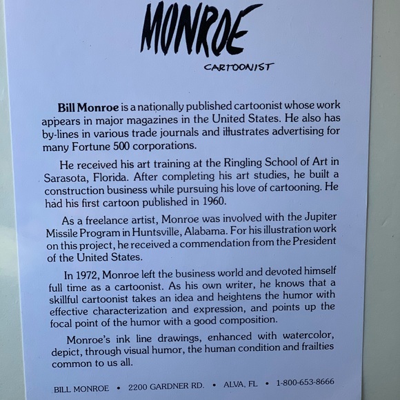 None | Wall Decor | Bill Monroe Signed 991 Cartoon Print | Poshmark